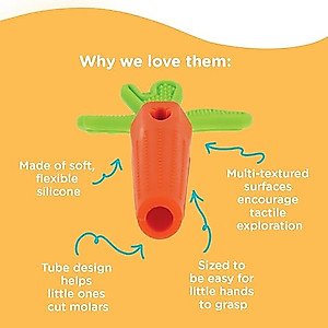 Nuby Silicone Carrot Tube Teether - Baby Teething Toy - Massaging Bristles for Sore Gums - 3+ Months - Toddler Easter Basket Stuffer