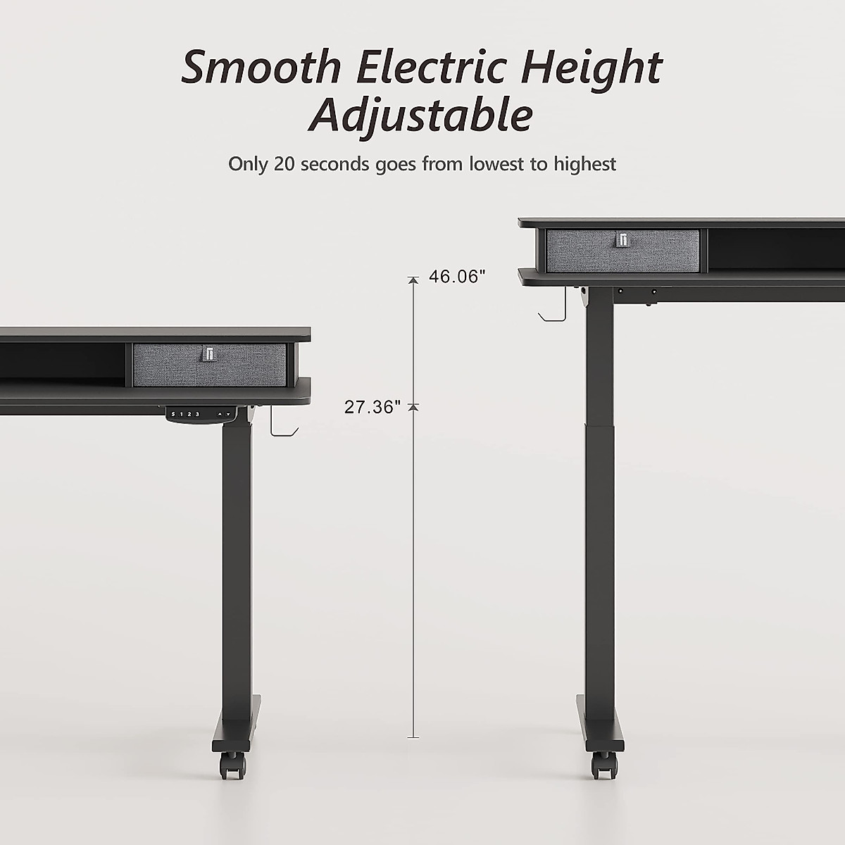 CubiCubi Electric Standing Desk with Double Drawers, 48x24 Inch Height Adjustable Sit Stand Desk with Storage Shelf, Home Office Computer Workstation, Black