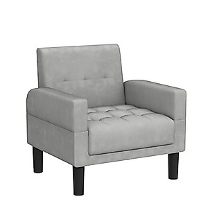 TYBOATLE Mid-Century Modern Fabric Accent Living Room Arm Chairs Set of 2, Upholstered Tufted Bedroom Office Single Armchair, Reading Lounging Side Lounge Chair Living Room Furniture (Light Grey)