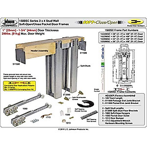 Johnson Hardware 153068SC 1500 Series Soft Close Series Commercial Grade Pocket Door Frame for 2x4 Stud Wall (36 inch x 80 inch)