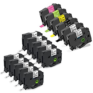 10 White + 6 Multicolor Label Maker Tape Replacement for Brother 12mm 0.47 Laminated TZ Tape