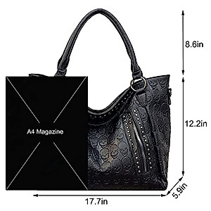 DDQYYSPP Handbags and Purses for Women Leather Shoulder Bag Skull Print Satchel Fashion Top-Handle Tote Ladies Wallet