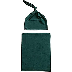 Milkmaid Goods Baby Swaddle Blanket & Matching Headwear Set, Newborn Receiving Blanket, Gender Neutral, Buttery Soft & Breathable Fabric, Large W/Extra Stretch for Easy Wrapping (Hat, Hunter)