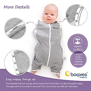 BORPRES Baby Swaddle,Infant and Newborn（Baby） Swaddle with 2 in 1 Transitional System,Ultra Breathable and Snuggly Sleeping Bag,Enhanced Comfort and Improved Sleep,3-9 Months,Hemp Gray