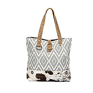 Myra Bag Vacation Upcycled Canvas & Cowhide Tote Bag S-1347