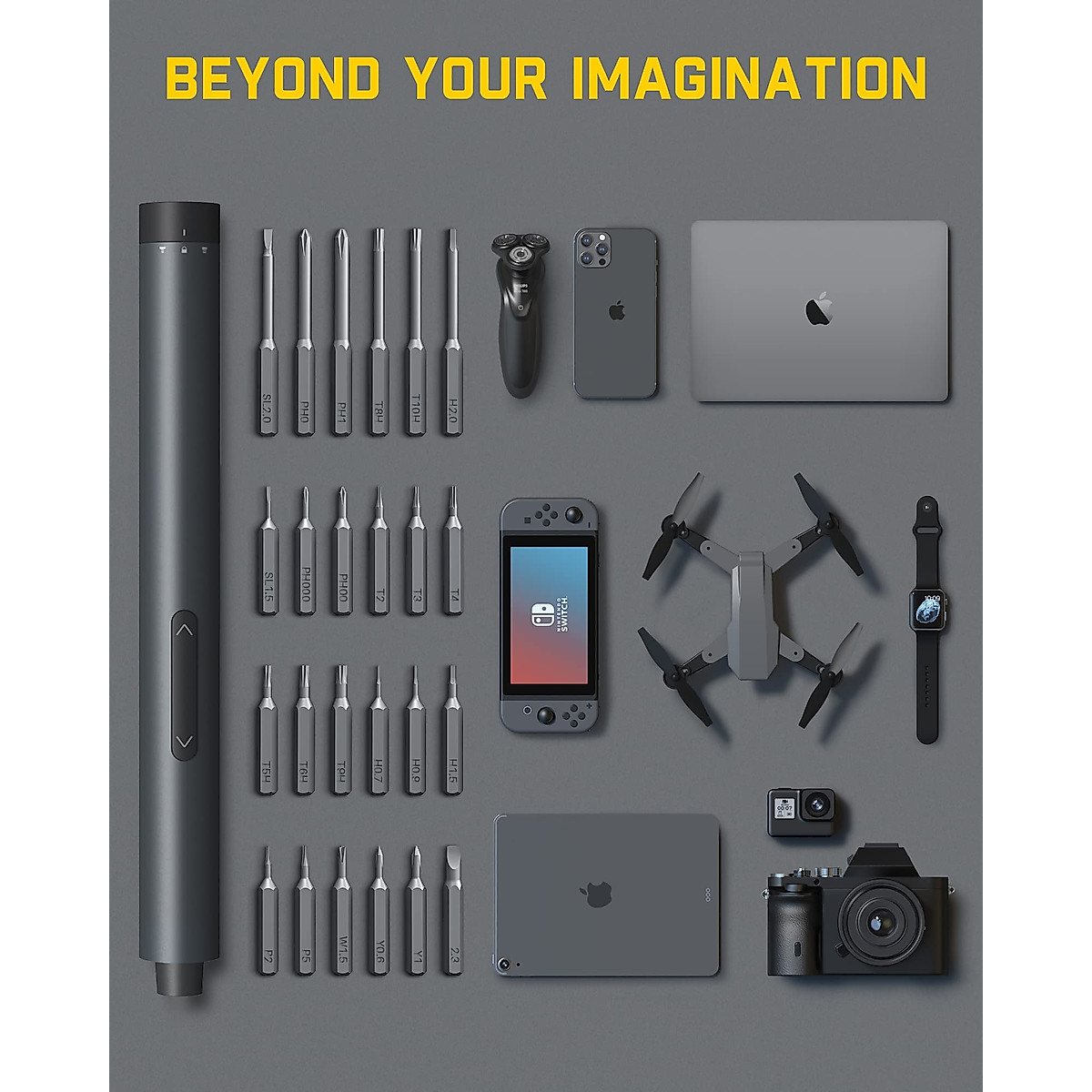 Fanttik E1 Pro 3.7V Mini Electric Screwdriver, Precision Screwdriver Set with 24 Magnetic Bits, Max. 3 N.m, Magnetic Storage, 5/32''Hex, Repair Tool Set for Phone Camera Laptop Watch