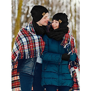 URATOT 4 Pack Winter Knitted Set Thick Knitted Beanie Hat Scarf Gloves Ear Warmer for Men or Women