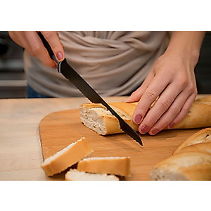 Luxhomewares 6 Piece Knife Set | 5 Beautiful Black Titanium Knives with Block Sharp Kitchen Sets Multiple Size, All Purpose 8 inch Chef, Bread, & Carving Utility Paring