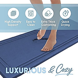 MICRODRY Quick Drying Memory Foam Framed Bath Mat with GripTex Skid-Resistant Base, Runner - 24x58, Blue
