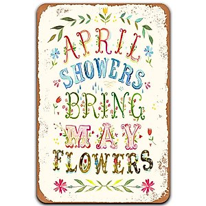 Paximiga April Showers Bring May Flowers Retro Look Tin 8X12 Inch Decoration Crafts Sign 8 x 12 Inch