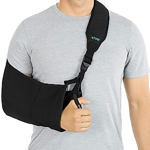 Vive Arm Sling Shoulder Immobilizer for Left or Right Arm - Comfortable Relief for Shoulder & Elbow Injury, Rotator Cuff Surgery, Broken Wrist, Hand - Adjustable Padded Straps Fit Men & Women (Black)