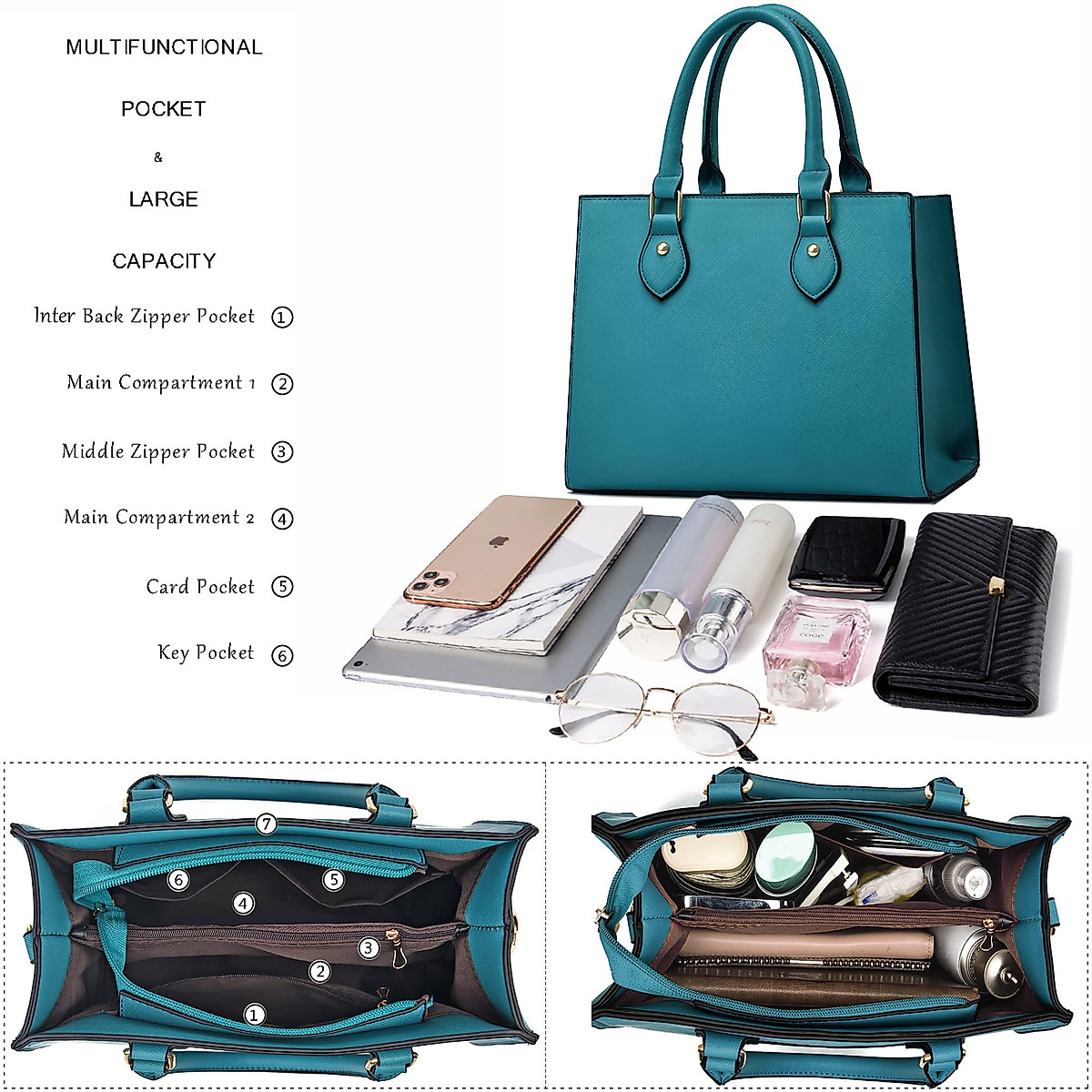 CHICAROUSAL Crossbody Purses and Handbags for Women PU Leather Tote Top Handle Satchel Shoulder Bags (Blue Green)