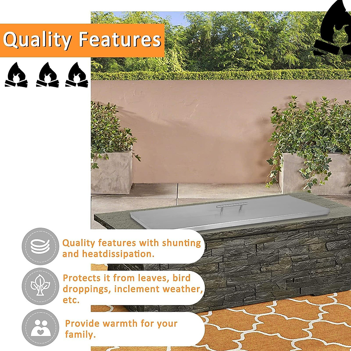 Marada Square Metal Fire Pit Cover Lid 33" x 13" x 1" Fire Pit Cover Rectangular Heat Resistant Stainless Steel Lid 1.5 mm Thick for Burner Pan