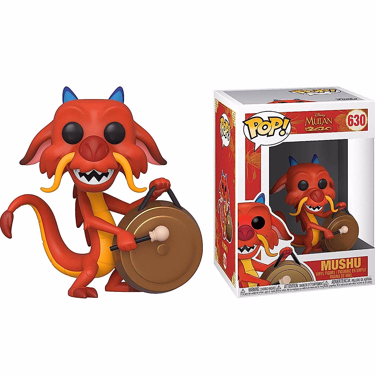POP Disney: Mulan - Mushu with Gong Funko Pop! Vinyl Figure (Bundled with Compatible Pop Box Protector Case), Multicolored, 3.75 inches