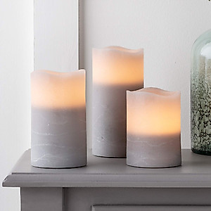 Lights4fun, Inc. Set of 3 Gray Wax Battery Operated Flameless LED Pillar Candles with Remote Control