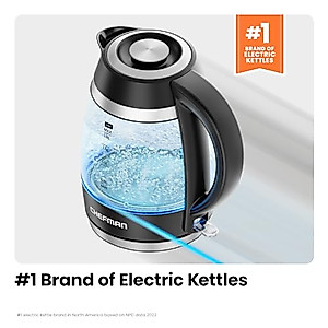 Chefman Electric Kettle, 1.8L 1500W, Hot Water Boiler, Removable Lid for Easy Cleaning, Auto Shut Off, Boil-Dry Protection, Stainless Steel Filter, BPA Free, Borosilicate Glass Electric Tea Kettle