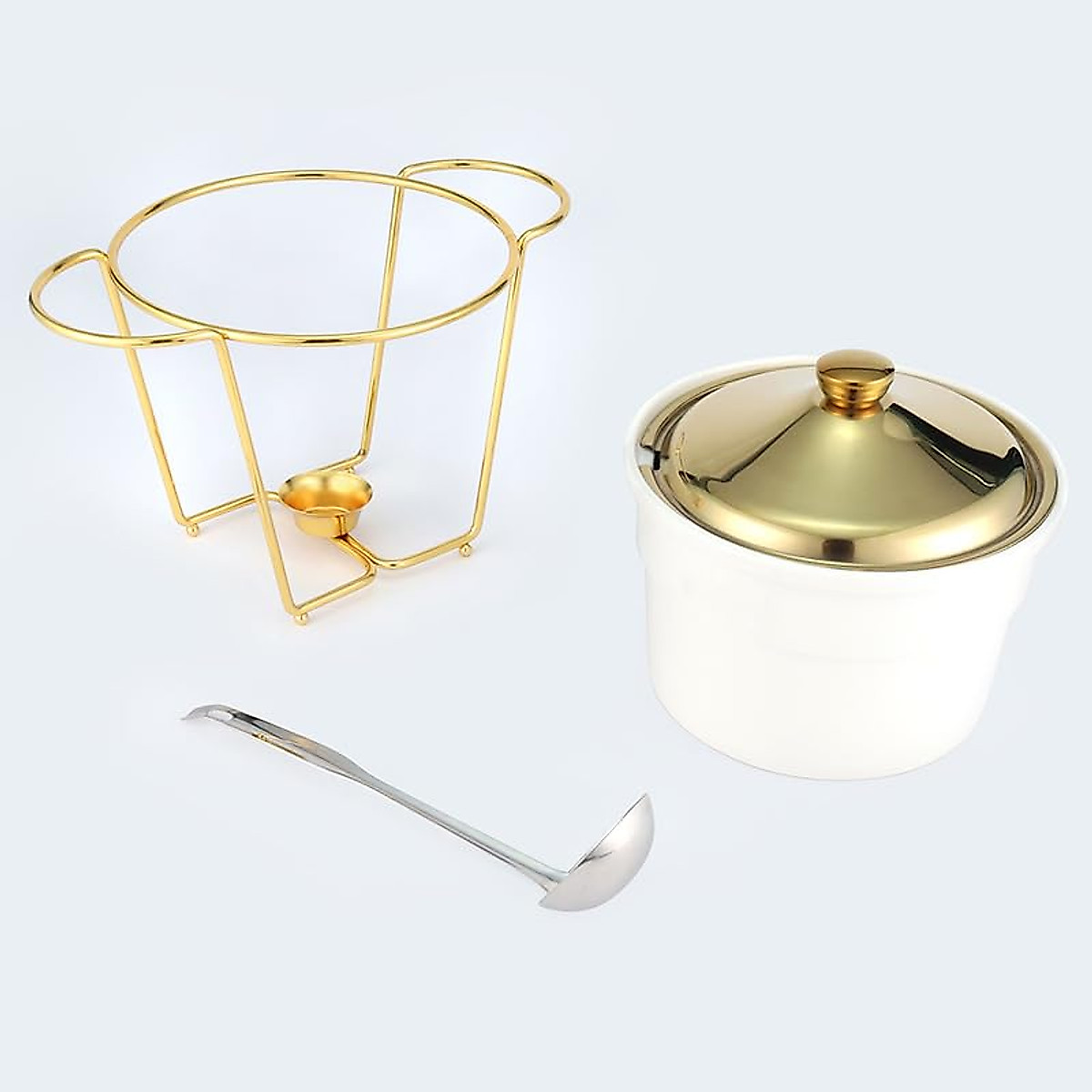 HONHPD Luxury Golden Stainless Steel Ceramics Chafing Dish with Spoon Dish Buffet Server Food Warmer Chafing (4-Quart Capacity)