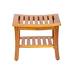Teak Waterproof Bench - Indoor Outdoor Wood Bench with Shelf, Shower Bench for Elderly, Indoor and Outdoor, Patio, Garden, Spa