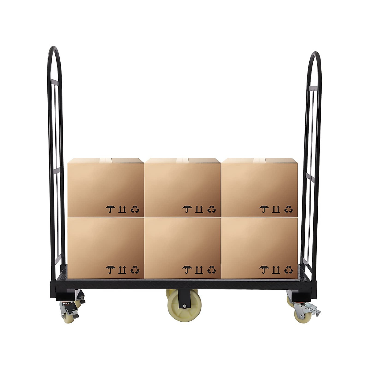 Heavy Duty Narrow Aisle U-Boat Platform Truck Dolly,64.6X 15.7 Inch U-Boat Steel Cart 2000lbs Capacity U-Boat Cart Steel with 6 Casters,Removable Handles