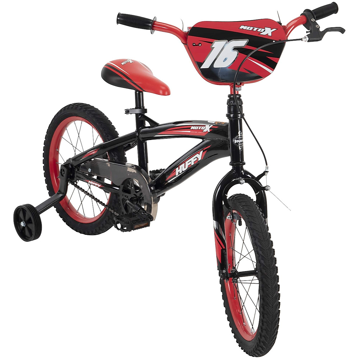 Huffy Moto X Boys 16" Bike, Ideal for Ages 4 to 6 Years Old, Moto X Accents, Adjustable Comfort, Chain Guard for Safety, Removable Training Wheels, Sleek Red and Black Frame