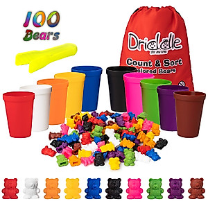 Colorful Counting Bears with Matching Cups - 100 Bears - Sort, Count & Color Recognition Learning Toy for Toddler & Kids - Montessori Education - Preschool Game