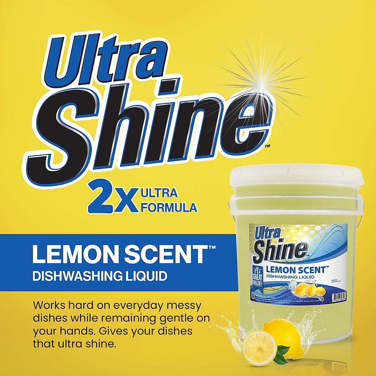 Ultra Shine™ 2X Platinum™ Dishwashing Liquid - Lemon Scent - 5 Gallons (Retail Case w/Pump)