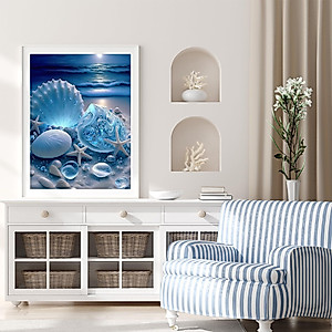 bleihum Seashell Diamond Painting Kits for Adults-Beach Diamond Art for Adult,Seashell Gem Painting Crafts Home Wall Decor,DIY 5D Gem Art Seashell Perfect for Relaxation(12x16 Inch)