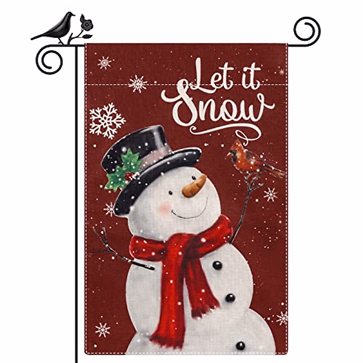 Mokani Christmas Garden Flag Snowman with Let It Snow Cardinal and Snowflake, 12x18 Inch Vertical Double-Sided Burlap Banner Small Winter Holiday Christmas Flag for Farmhouse Yard Outdoor Decorations