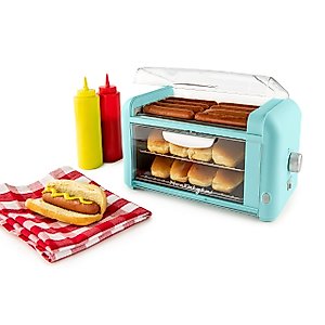 Nostalgia Extra Large 8-in-1 Hot Dog & Bun Warmer, Stainless Steel Grill Rollers, Non-stick Warming Racks, Adjustable Timer