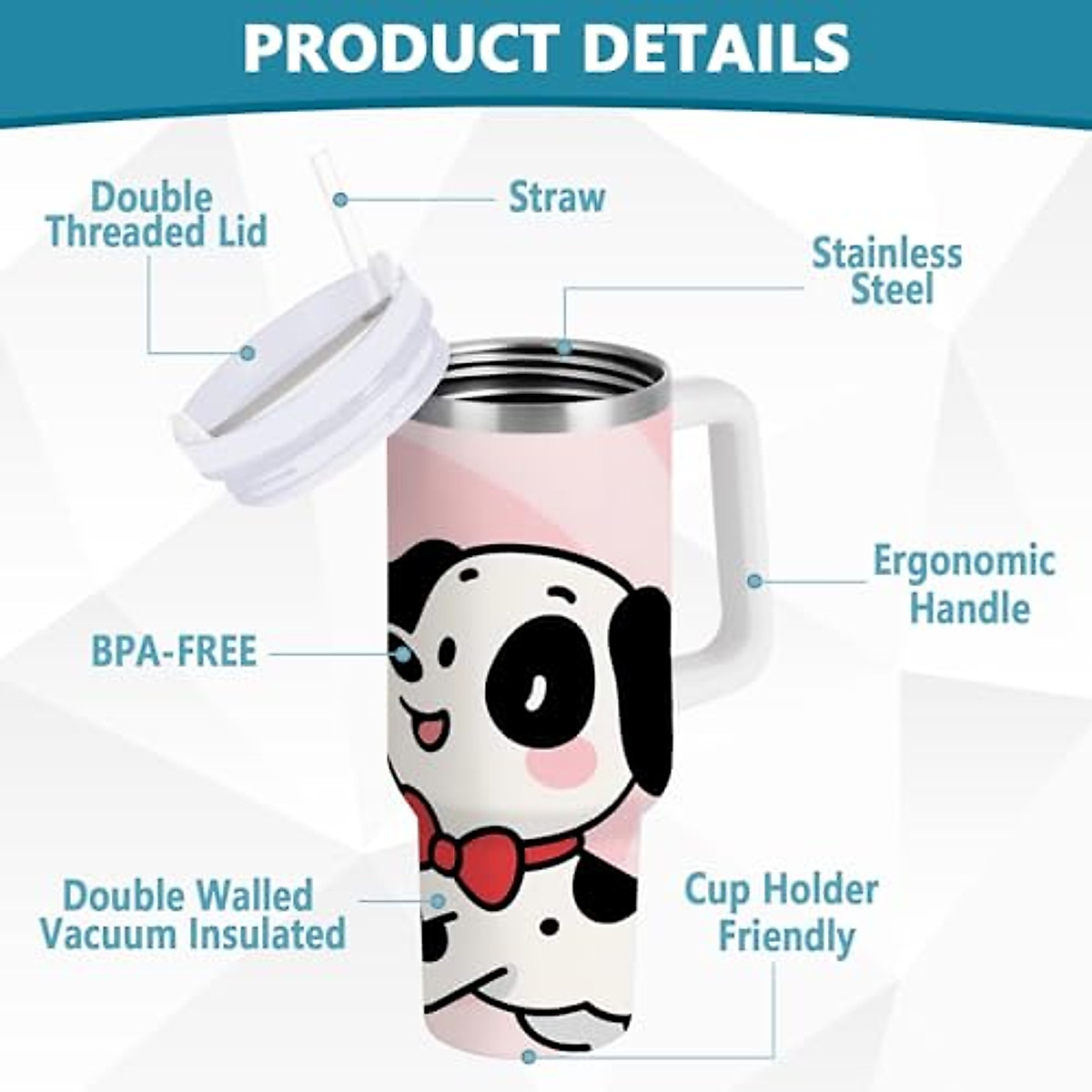 Nexawaveo Stainless Steel Tumbler with Handle and Straw Running Puppy Fits in Standard Cup Holder Iced Coffee Cups for Smoothie Cocktail Beer Soda Fruit Juice