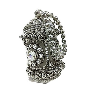 Women/Girl Bridal Party Bag Clutch Handmade metal Potali Handbag purse Hand clutch fully beaded Crystal Rhinestones (Silver)