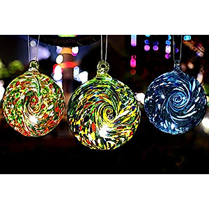 Artisan Crafts and Design 6-Inch Solar Powered Hanging Galaxy Glass Gazing Ball Outdoor Garden Decoration (Aqua-Blue)