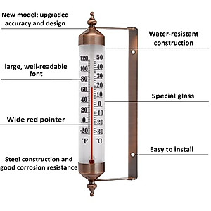 TERMOFLY 10.2 inch New Premium Steel Indoor/Outdoor Thermometer Waterproof Decorative