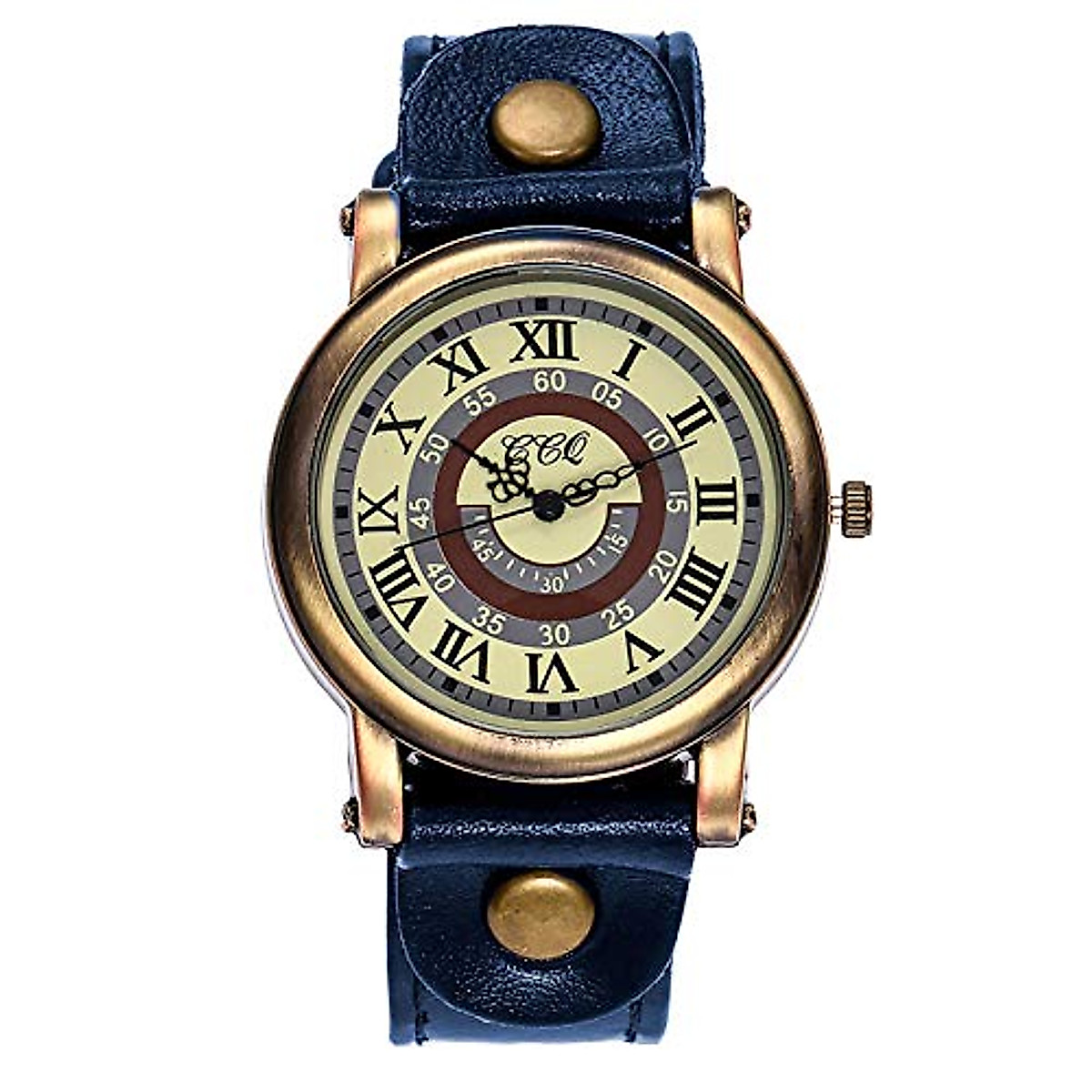 Men's Leather Casual Quartz Watch, Punk Retro Simple Fashion Buckle Strap Leather Casual Cuff Watch (D1)