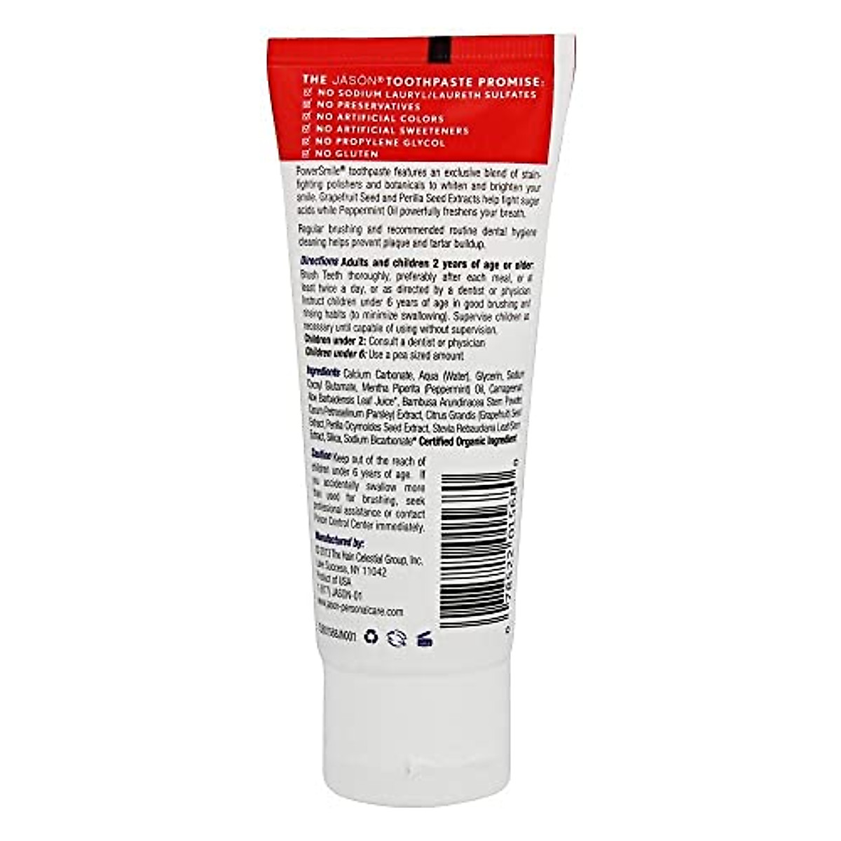 Jason Powersmile Whitening Fluoride-Free Toothpaste, Powerful Peppermint, Travel Size, 3 Oz