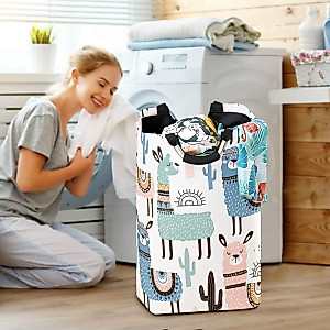 ALAZA Llama Laundry Basket Collapsible, Fabric Laundry Hamper Basket Foldable, Dirty Clothes Hamper Llama