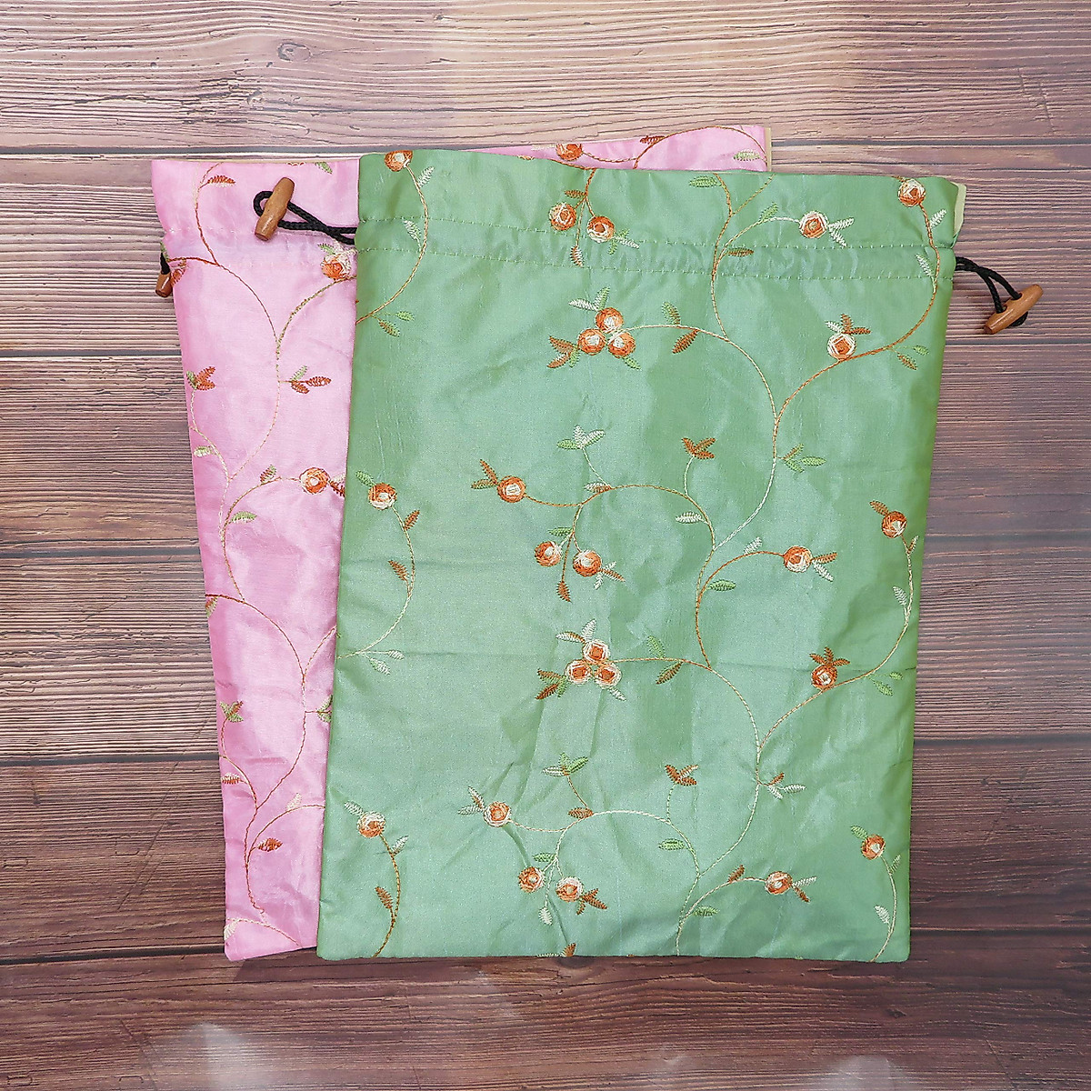 Ouyatoyu 4pcs Embroidered Silk Flower Design Jacquard Travel Bag, Laundry Bags Shoe Bags, Lingerie Bags Underwear Bags for Travel Storage for Men Women Washable Cloth Shoe Bags