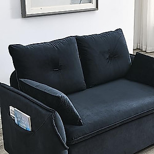 Velvet Upholstered Futon Loveseat Sofa Convertible to Sleeper Sofá Bed,Love Seat Chaise Lounge Couch Chair 2 Seaters with Detachable Arm Pockets&Pillows for Living Room Apartment Small Space