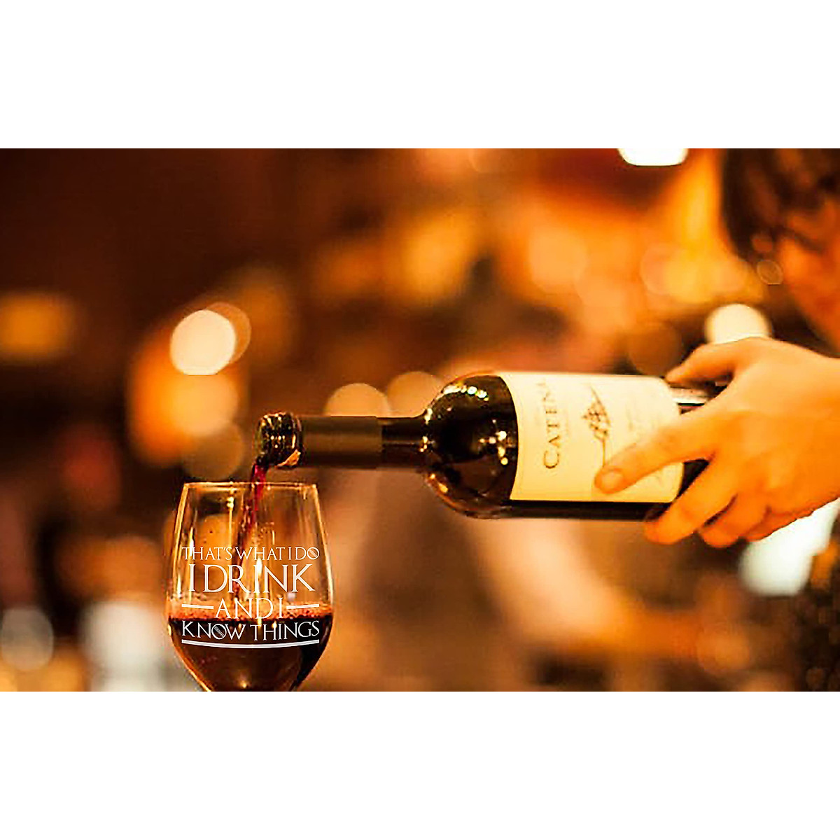 Game of Thrones Stemless Wine Glasses (21oz) - Personalized Etched Glassware w/ “That’s What I Do I Drink and I Know Things” Quote - Stemless Custom Wine Glasses - Fathers Day Gifts for Dads