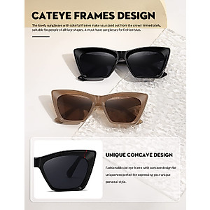 MASDUN Retro Square Cateye Sunglasses for Women Men Trendy Designer shades party dress up sunglasses (Black - Brown)