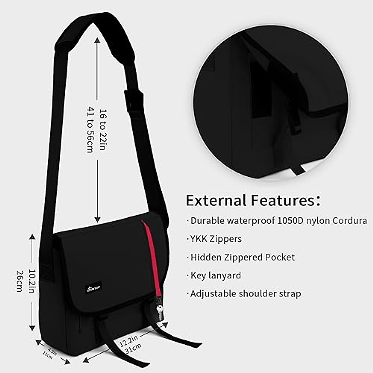 SIMTOP Messenger Bag iPad Bag Crossbody Bag Shoulder Messenger Bag Durable Crossbody Shoulder Bag for Commuters and Travelers Water Resistant Scratch and Wear Eesistance Versatile YKK Zipper. (Black)