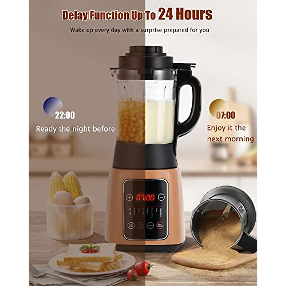 Moongiantgo Professional Cooking Blender for Kitchen Hot Cold with 8 Presets, 59Oz Glass Jar, 58000RPM High Speed Quiet for Smoothie Shake, Khaki 110V