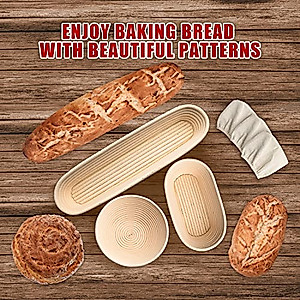Banneton Bread Proofing Basket Set With Sourdough Bread Baking Supplies, Bread Making Kit Include 9''Round 10'' Oval & Baguette Cane Sourdough Proofing Basket With Dough Whisk Scrapers +Bread Lame…