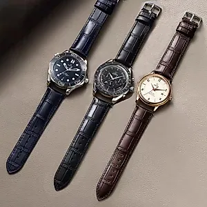 HEYOZURY Watch Bands Genuine Leather Embossed Alligator Grain Calfskin Replacement Strap for Women Men Bracelet Choose Color Width 16mm 17mm 18mm 19mm 20mm 21mm 22mm 22mm 24mm