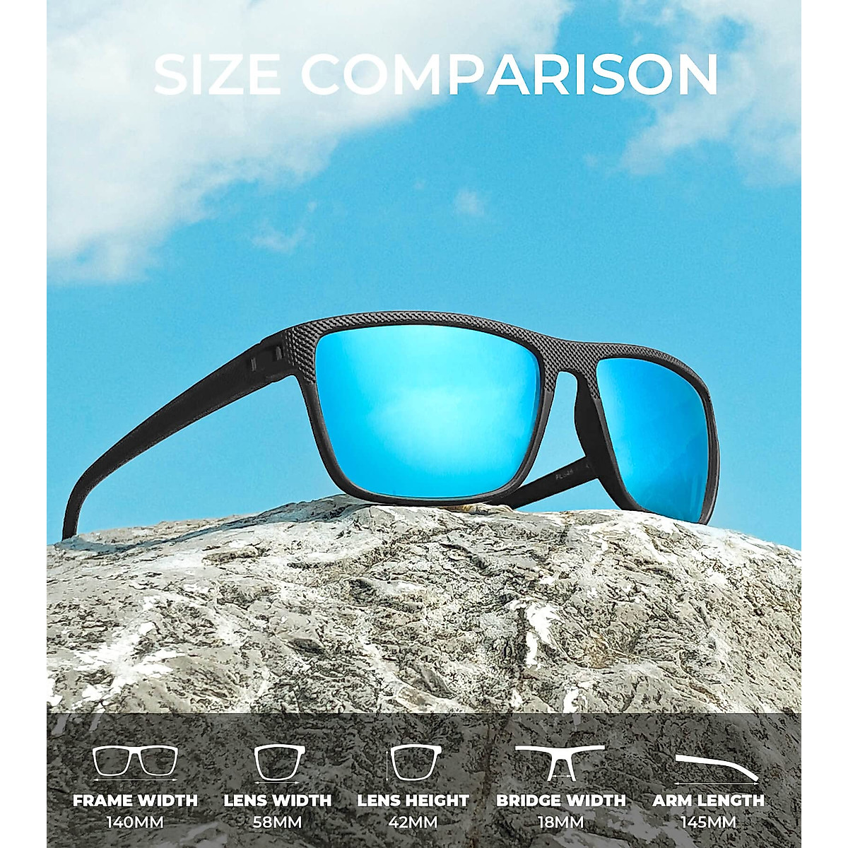 KALIYADI Polarized Sunglasses Men, Lightweight Mens Sunglasses Polarized UV Protection Driving Fishing Golf (Black/Ice Blue/Brown)