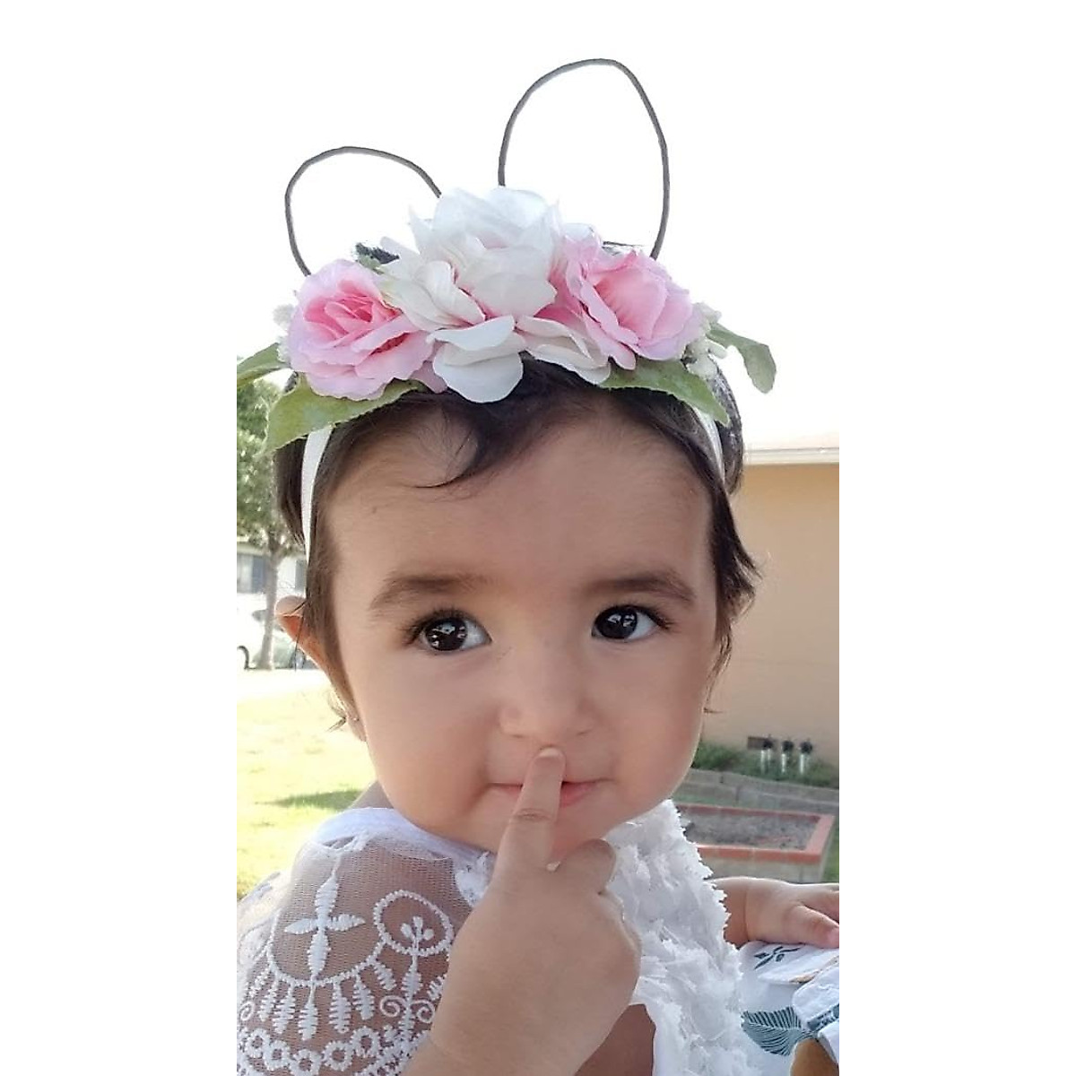 DreamLily Baby Girls Flower Crown Spring Bunny Headband Woodland Floral Head Piece for Toddler BB14 (Pink)