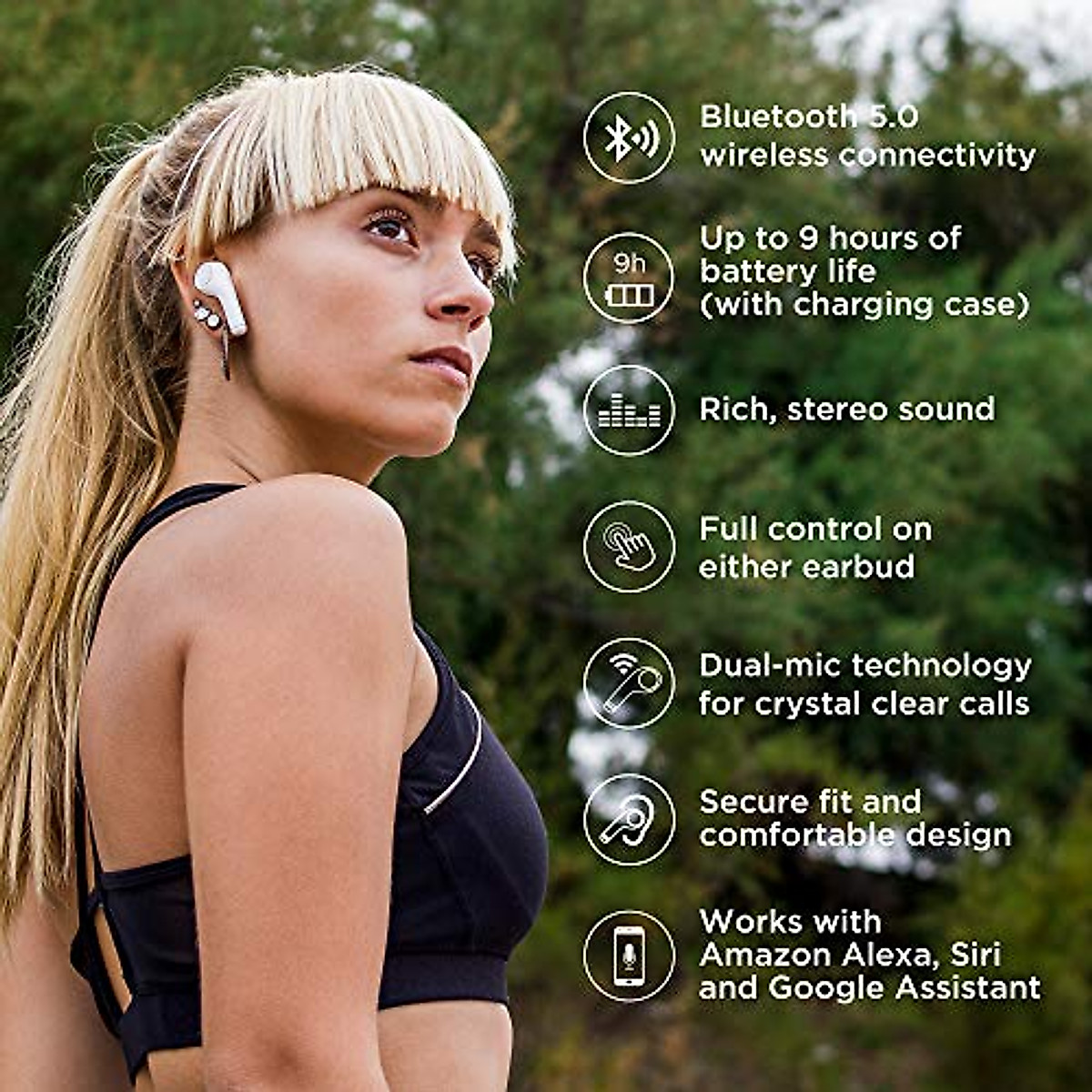 Motorola VerveBuds 500 True Wireless in-Ear Headphones - Cordless Earbuds with Microphone - Use as a Mono Bluetooth 5.0 Headset - Stereo Sound, Dual Mic, 9 Hours Playtime - Voice Assistant Compatible