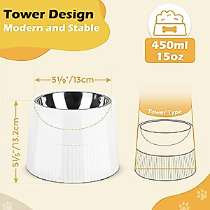 MSBC Elevated Dog Bowl, 15oz Small Raised Dog Feeder with Removable Stainless Steel Food and Water Bowl, Non-Skid & Non-Spill Dog Dish for Small Dogs and Cats, Raised Cat Bowl, Dishwasher Safe, White