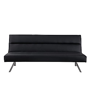 Naomi Home Black Faux Leather Futon Sofa Bed, 66"W x 31"D x 28.3"H, 3-Position Reclining, 500 lbs Weight Capacity