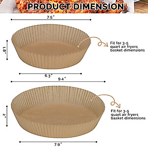 New Korbah Air fryer Disposable Paper Liner - (7.9 Inches) 100 Pcs - Grease and Waterproof Oven Round Sheets Nonstick Parchment Paper for Air Fryer Non Stick Basket Liners for Baking Cooking